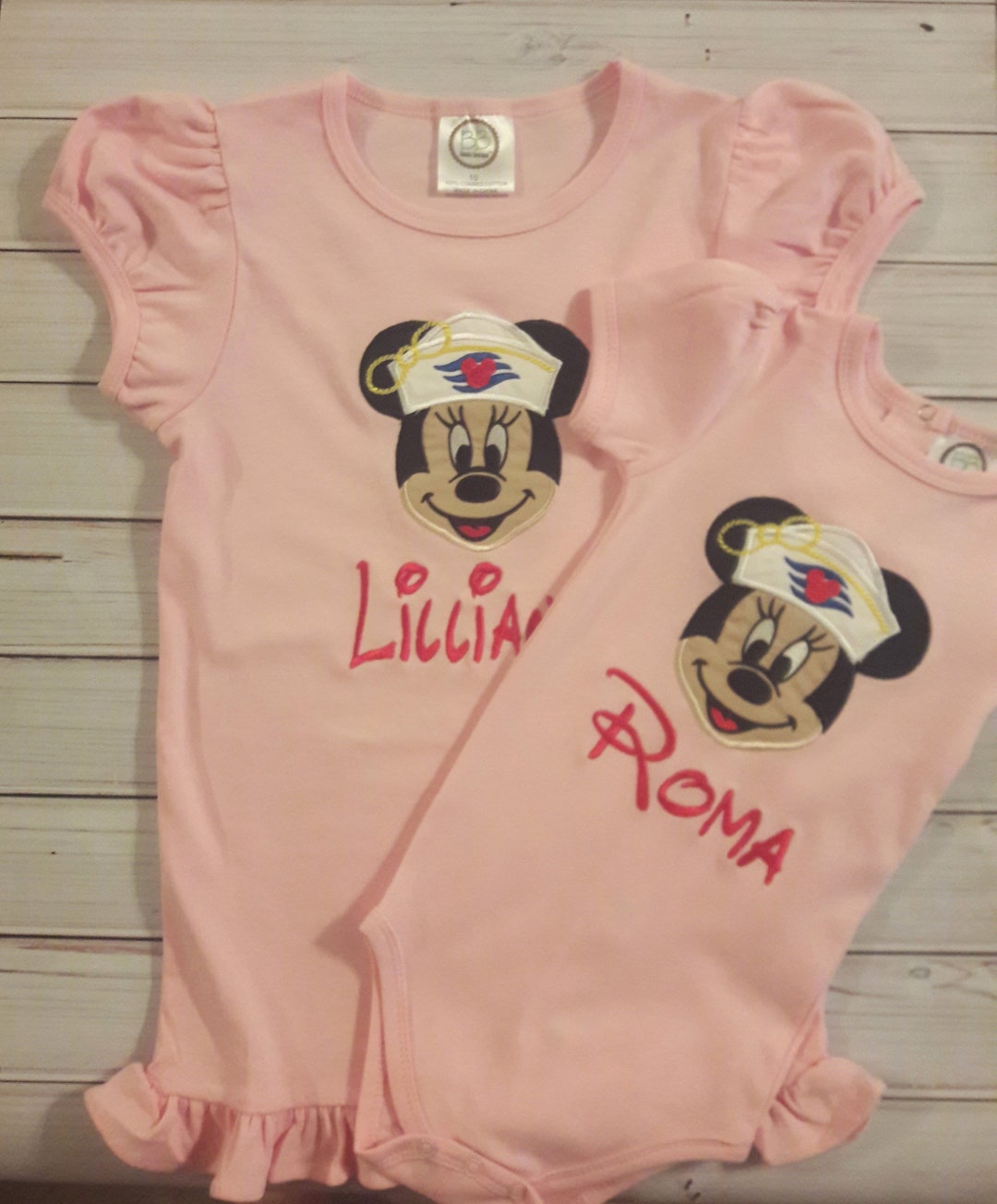 Minnie Mouse Sailor Applique Ruffle Style Short Sleeve Pink T-shirt or ...