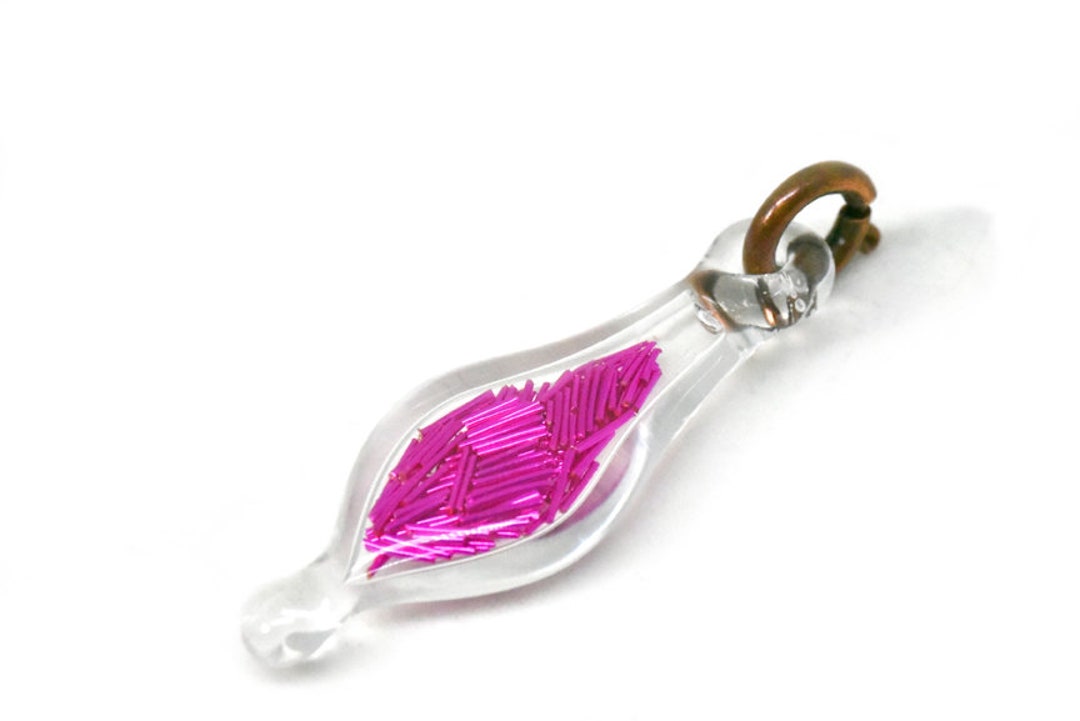Blown Glass Capsule Charm With Hot Pink Fuscia Wire Inside - Etsy