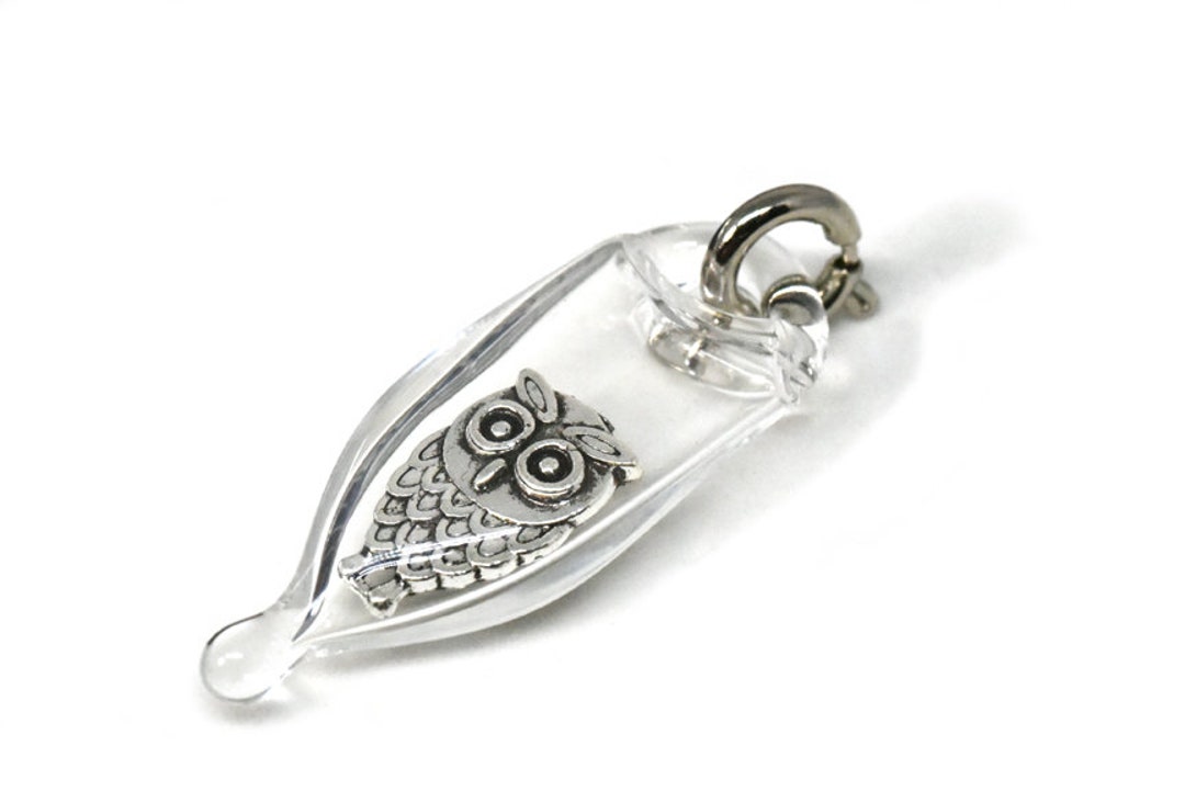 Blown Glass Capsule Charm With Miniature Antique Silver Owl - Etsy