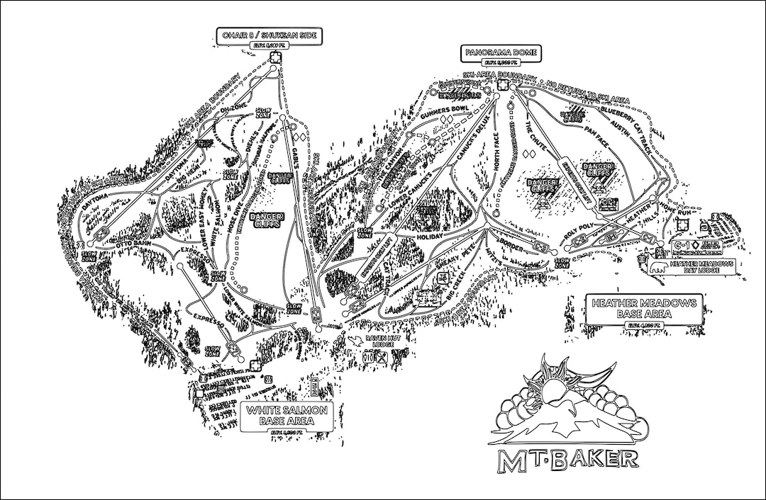 Mt Baker Ski Area Custom Trail Map Svg/vector Download (perfect for ...