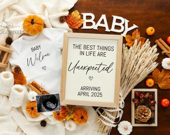 Fall Pregnancy Announcement , Gender Neutral Baby Announcement, Downloadable Editable Template ...