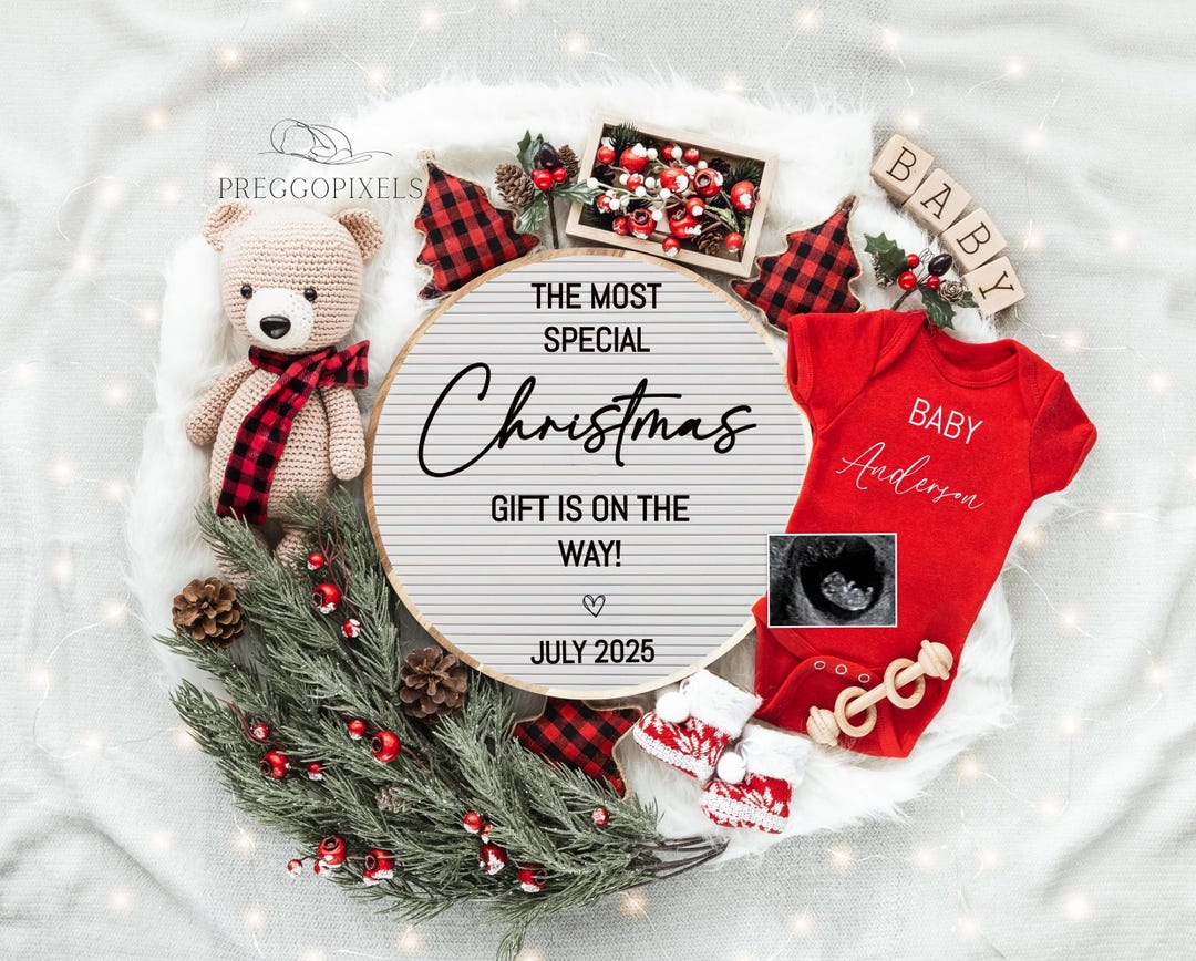 Christmas Baby Announcement Digital, Holiday Pregnancy Announcement Template for Social Media ...