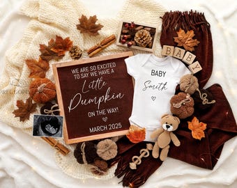 Fall Pregnancy Announcement , Gender Neutral Baby Announcement, Downloadable Editable Template ...