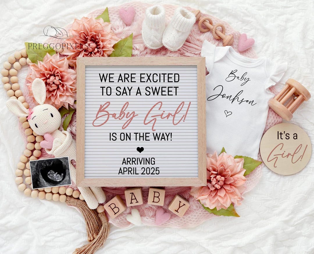 Girl Pregnancy Announcement Digital Baby Announcement Girl Gender ...