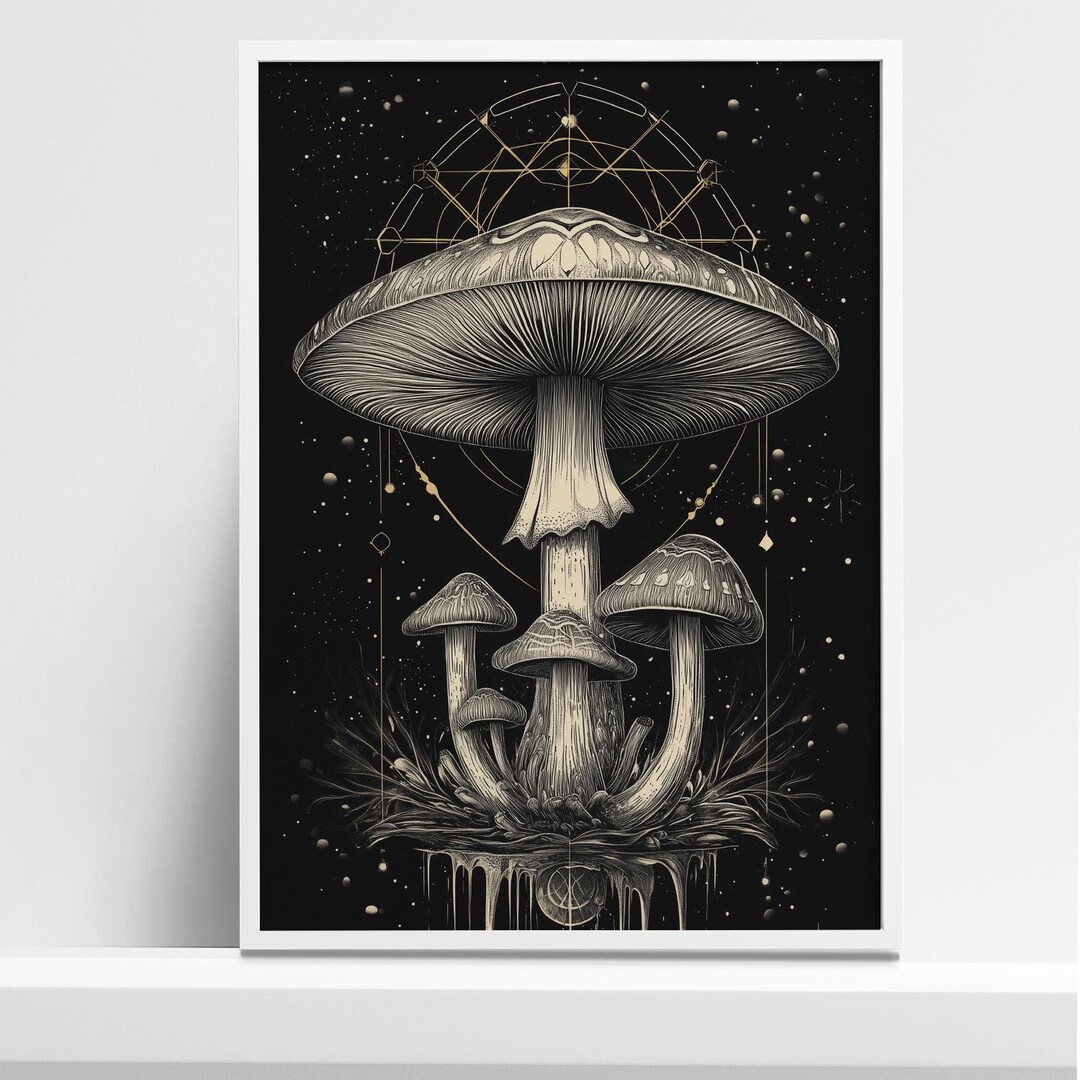 Mystical Mushroom Illustration With Sacred Geometry - Minimalistic Art ...