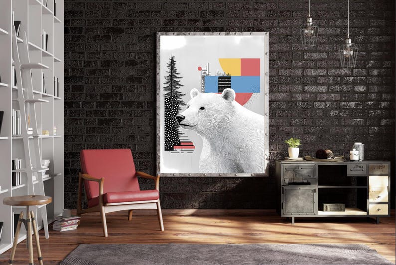 Modern Polar Bear Collage Art Print – Abstract Geometric Wildlife ...