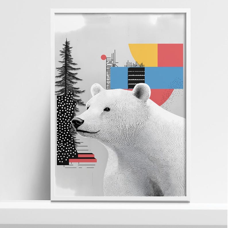 Modern Polar Bear Collage Art Print – Abstract Geometric Wildlife ...