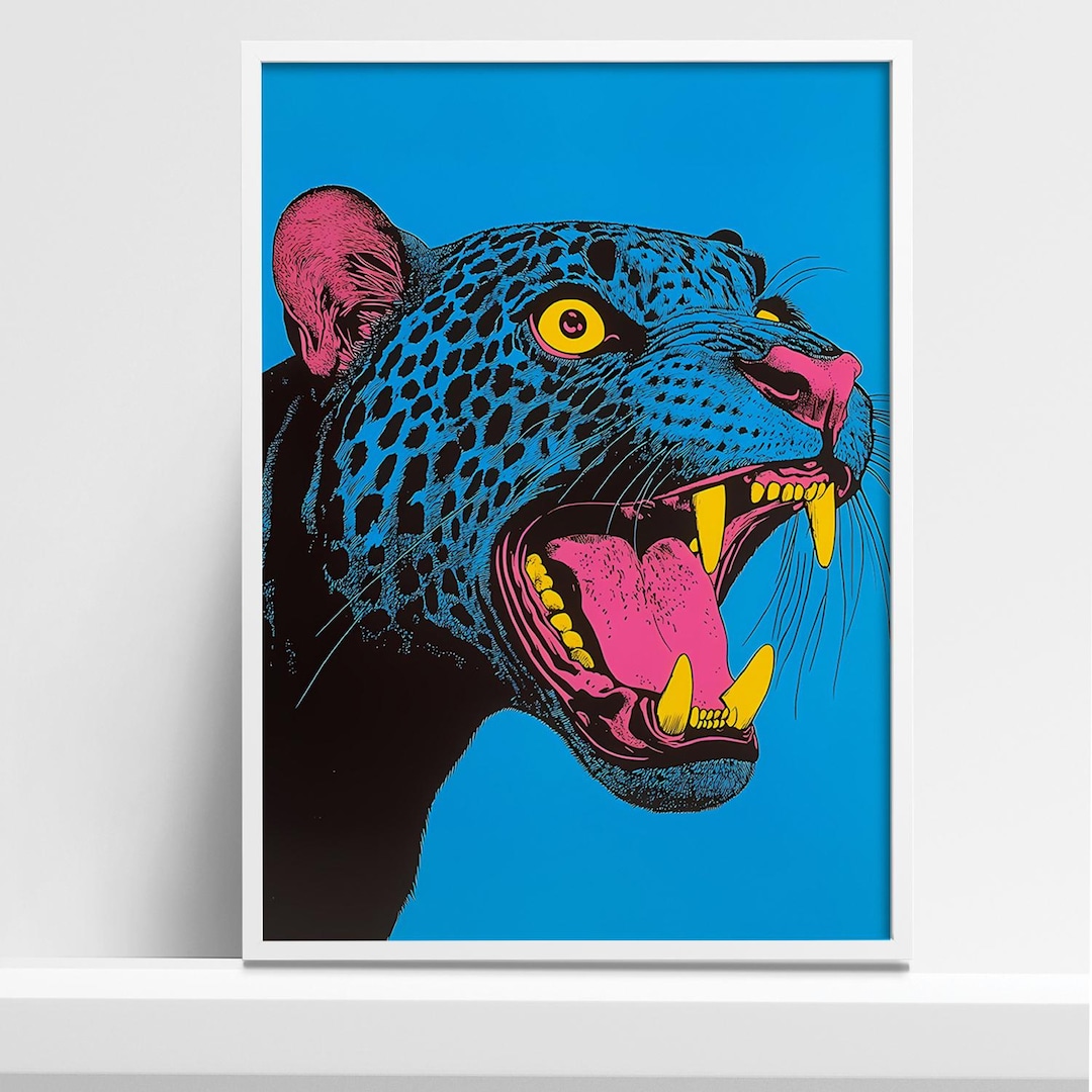 Bold Pop Art Jaguar Print – Vibrant Animal Wall Decor With Blue, Pink ...