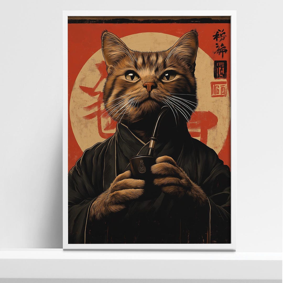 Orange Cat With Pipe Art Print - Japanese Edo Style Poster - Etsy