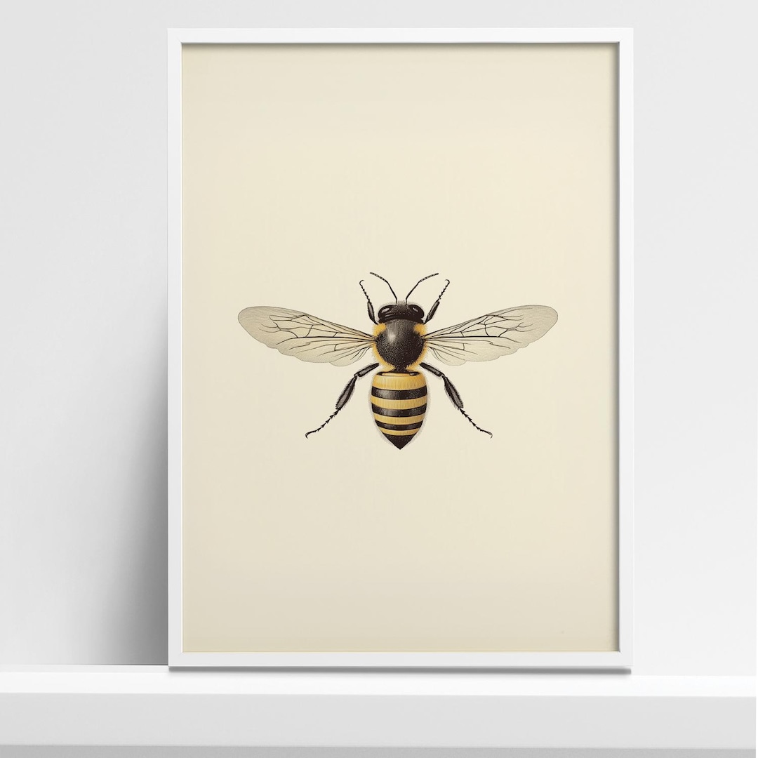 Vintage Bee Illustration Art Print - Minimalist Nature-inspired Poster ...
