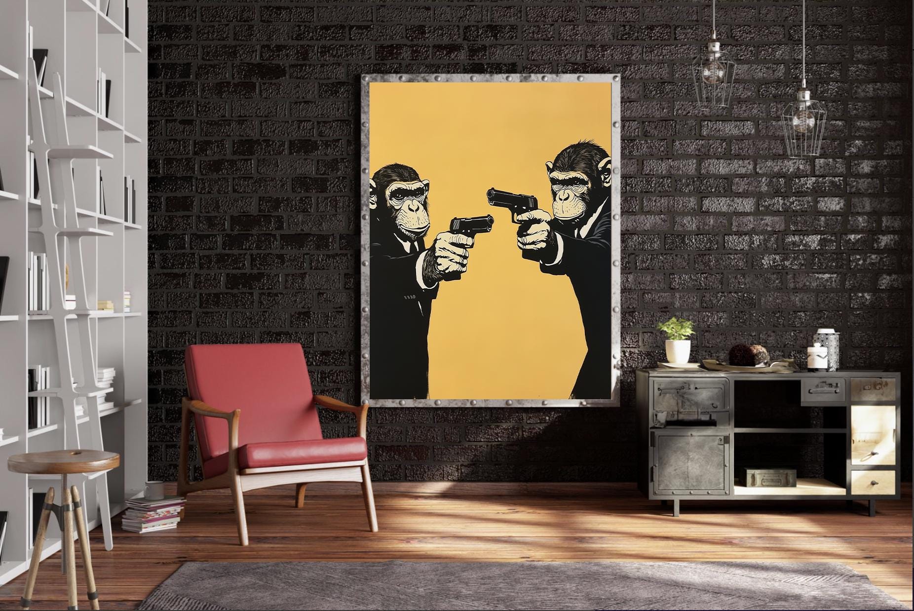 Humorous Monkey Gangsters Art Print – Monkeys in Suits With Guns on ...
