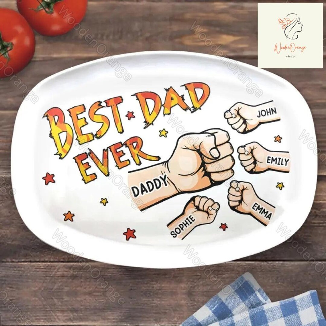 Custom Best Dad Ever Platter, Dad Fist Bump Plate, Dad and Kids Platter ...