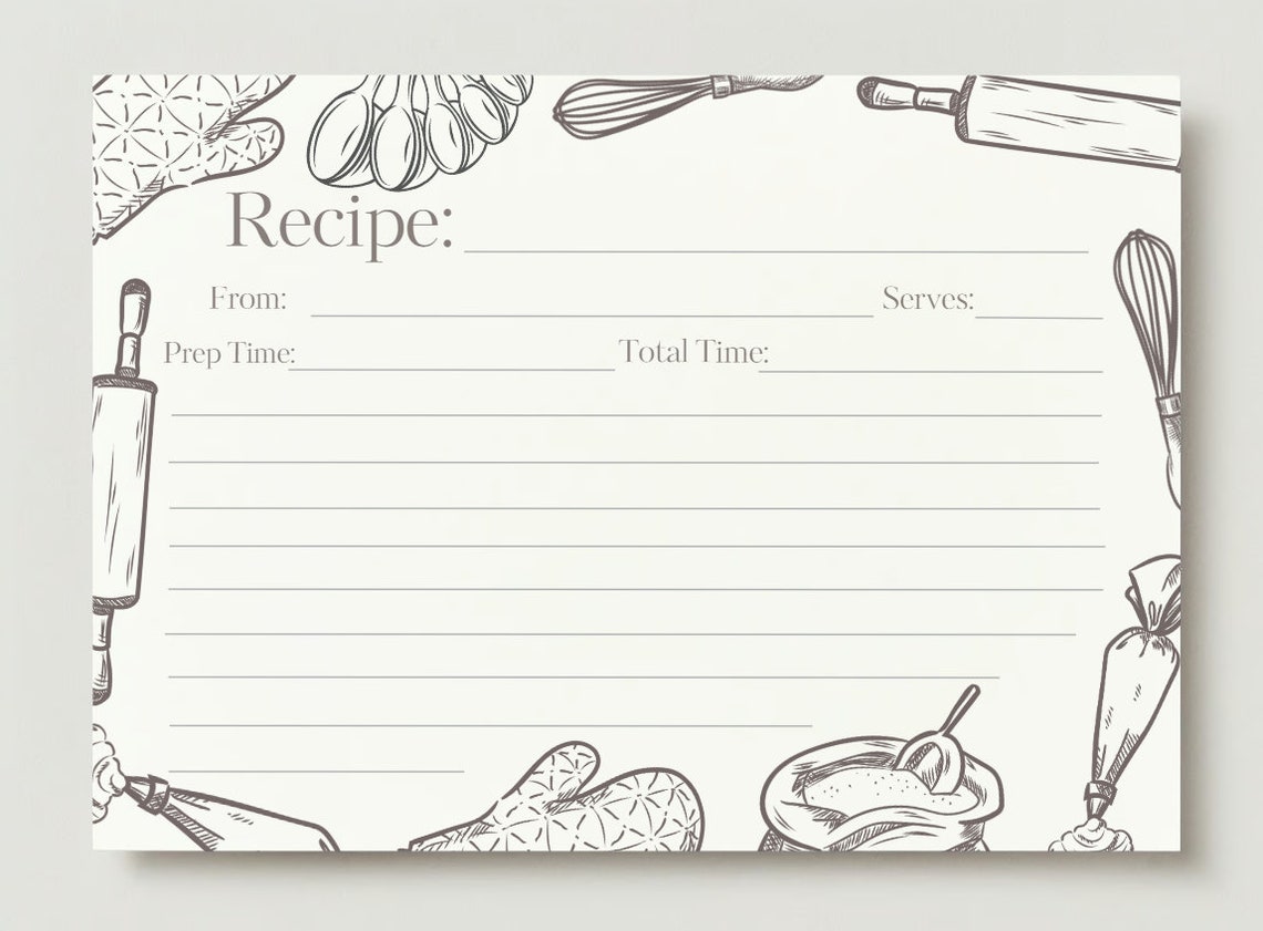 Baking/cooking Recipe Card Template, Bridal Shower Recipe Insert ...