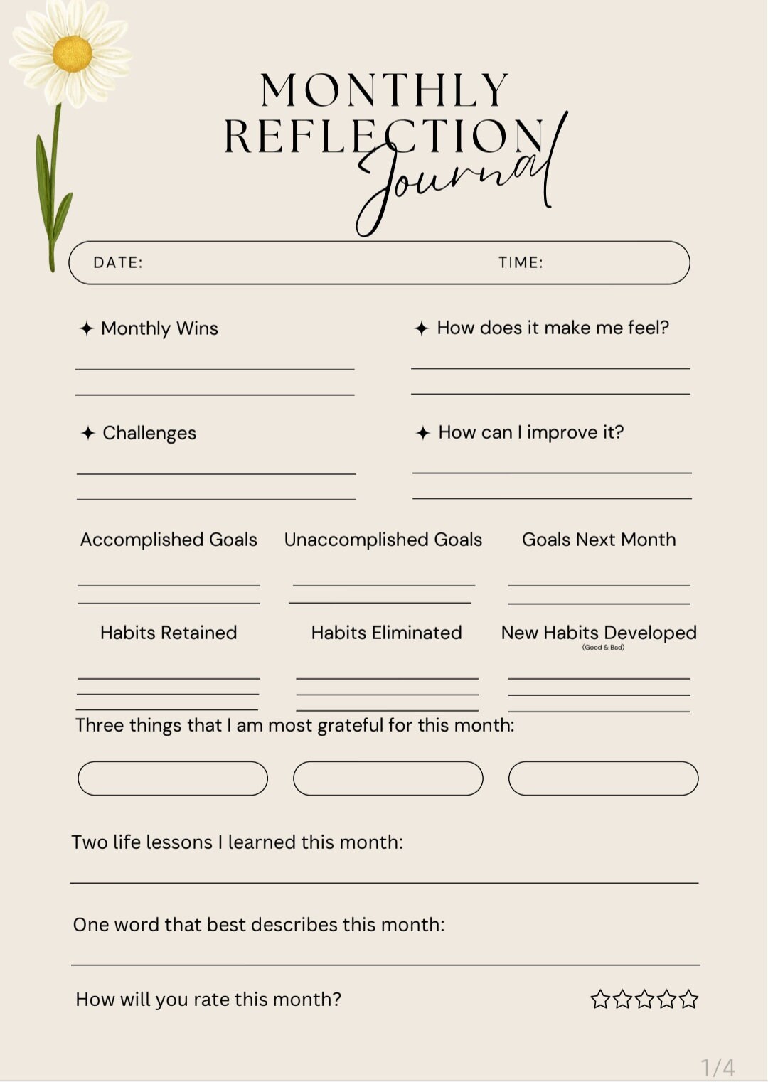 Reflexion Monthly Journal Printable - Etsy