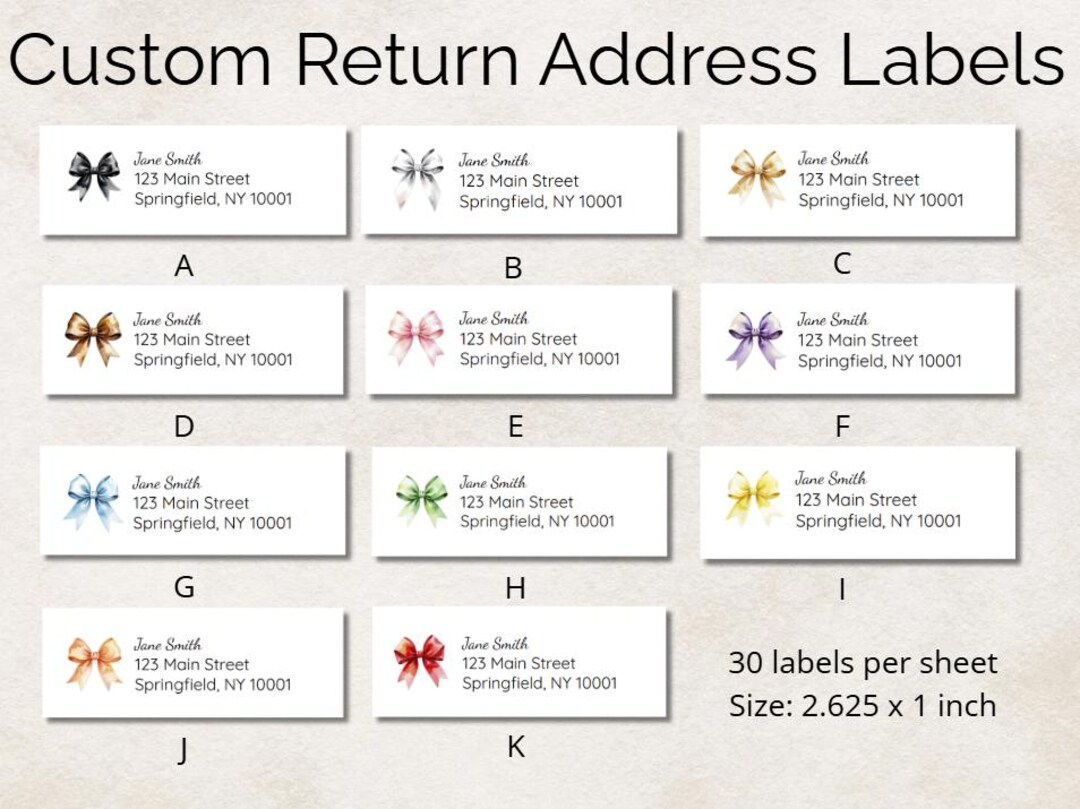Custom Personalized Bow Address Labels Return | Custom Mailing Labels ...