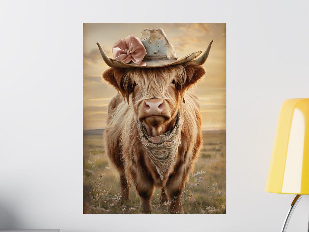 Vintage Highland Cow Print - Western Wall Art - Coquette Aesthetic ...