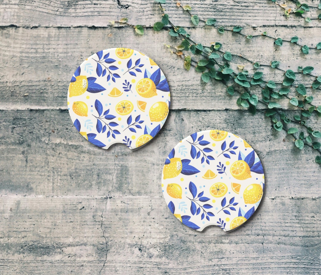 Lemon Ceramic Car Coasters, Absorbent Cup Holder Inserts, Citrus Auto ...