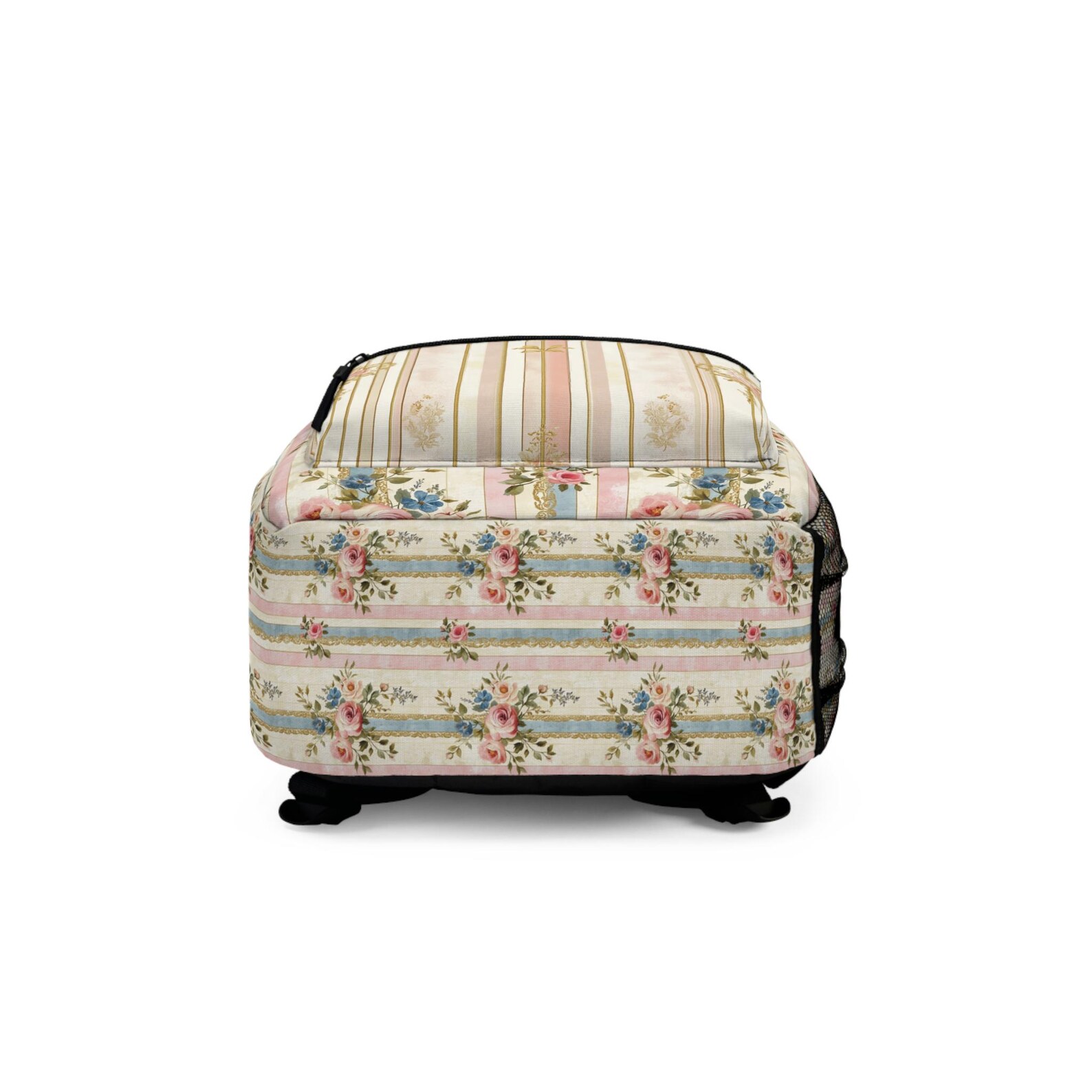 Floral Backpack Cottagecore Aesthetic, Vintage Stripe School Bag, Pink ...