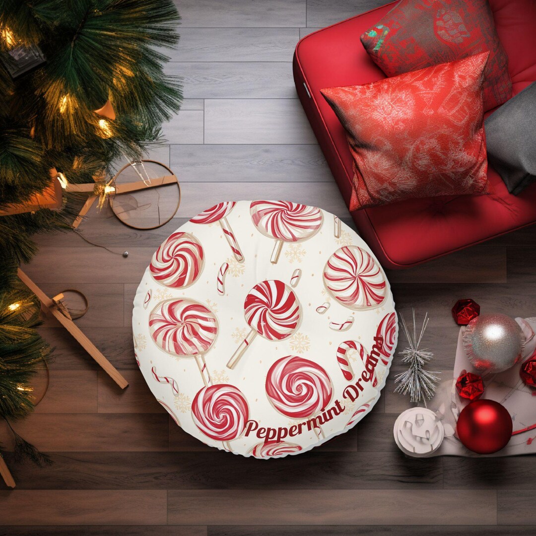 Peppermint Candy Round Tufted Floor Pillow Floor Cushion Yoga Festive ...