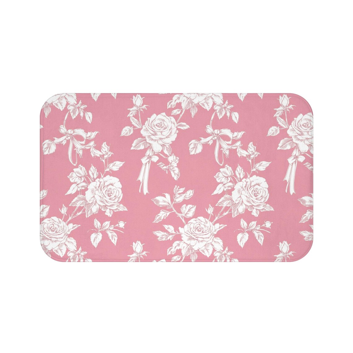 Pink Toile Rose Bath Mat: French Country Bathroom Rug - Etsy