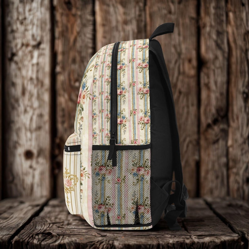 Floral Backpack Cottagecore Aesthetic, Vintage Stripe School Bag, Pink ...