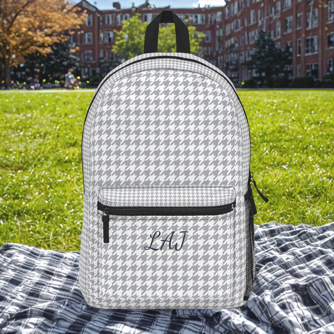 Personalized Houndstooth Laptop Backpack: Monogrammed Gray Travel ...