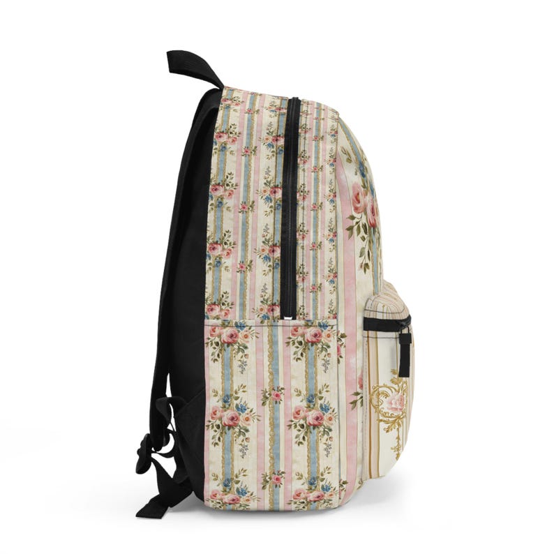 Floral Backpack Cottagecore Aesthetic, Vintage Stripe School Bag, Pink ...
