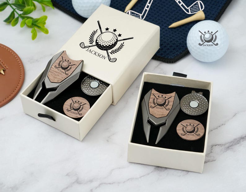 Personalized Golf Ball Marker Set: Engraved Divot Tool, Groomsmen Gift ...