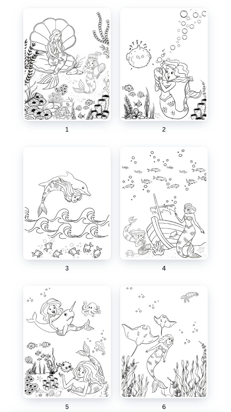 Mermaid Coloring Pages - Etsy
