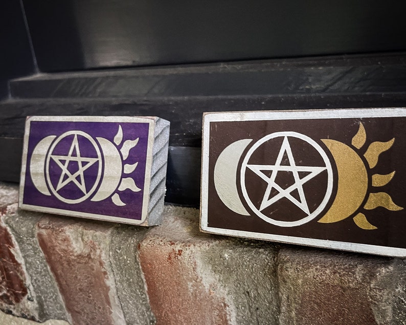 Moon, Sun, Pentagram, Solid Wood and Paint Sign, Hand Crafted, for ...