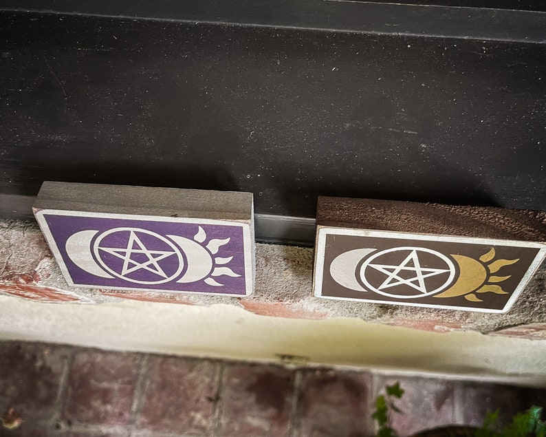 Moon, Sun, Pentagram, Solid Wood and Paint Sign, Hand Crafted, for ...