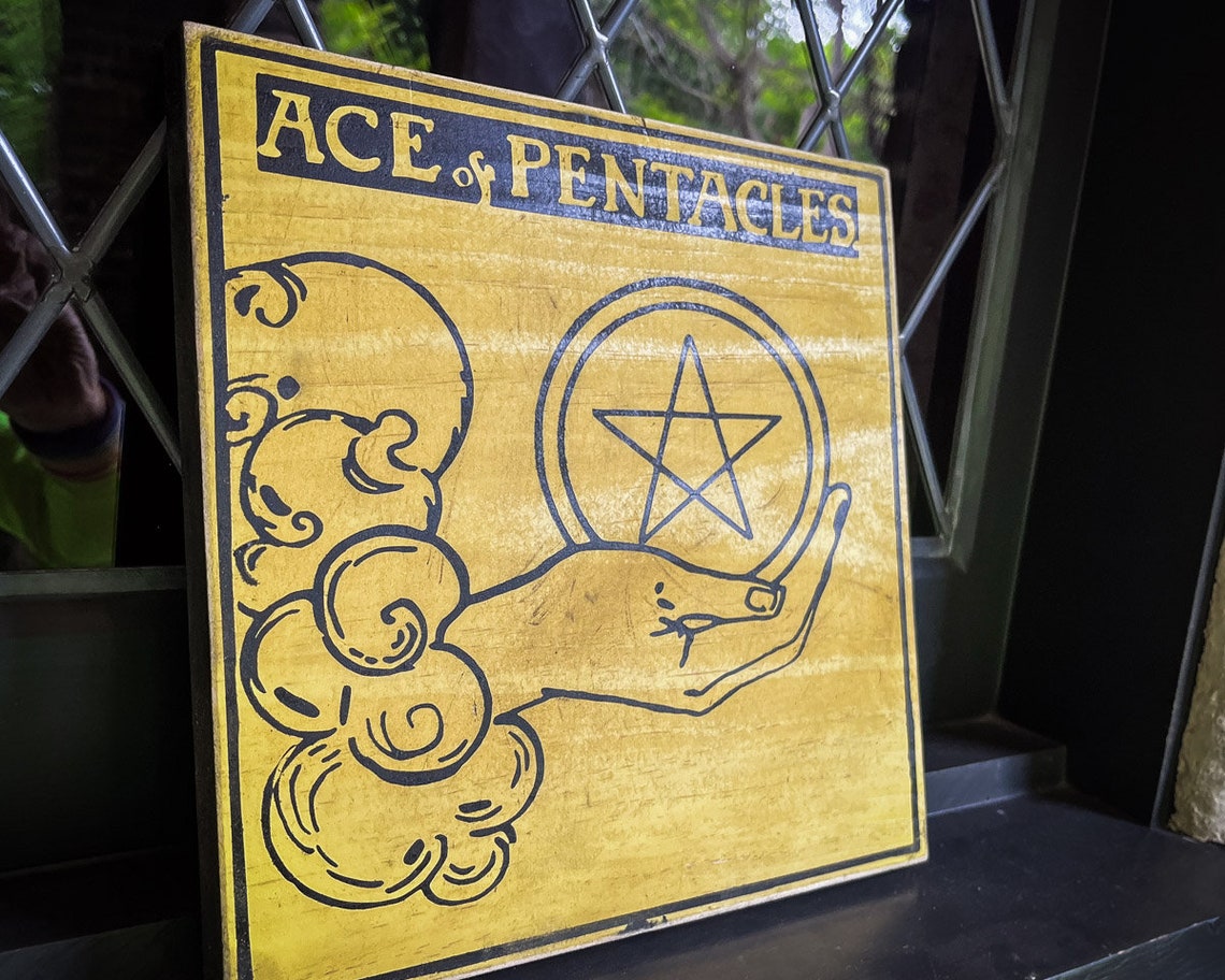 Tarot Ace Pentacle, Wand, Sword, Cups, Solid Wood and Paint, Hand ...