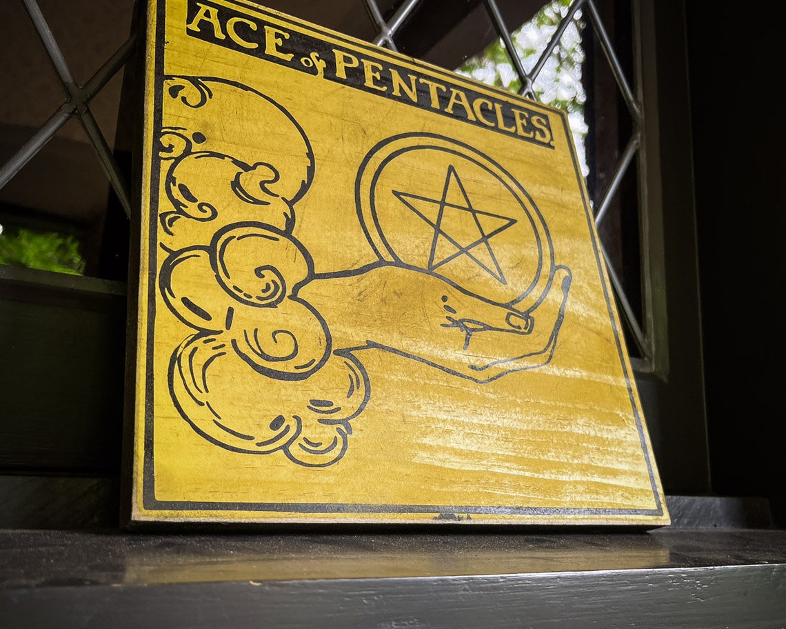 Tarot Ace Pentacle, Wand, Sword, Cups, Solid Wood and Paint, Hand ...