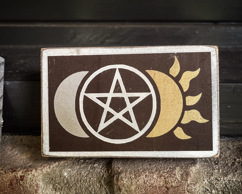 Moon, Sun, Pentagram, Solid Wood and Paint Sign, Hand Crafted, for ...