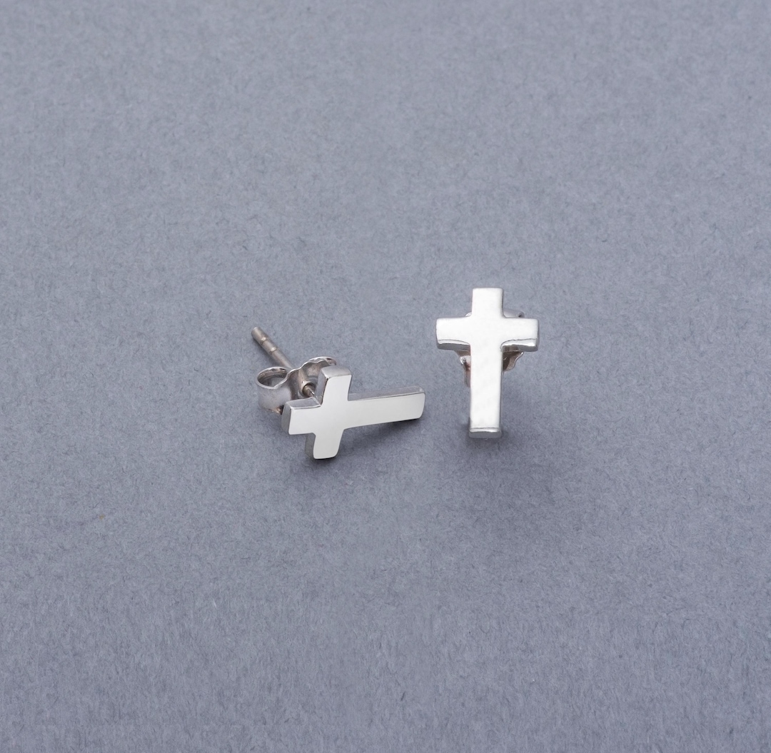 Sterling Silver Cross Stud Earrings ,minimalist Dainty Tiny Cross Stud, 925 Silver Jewelry ...