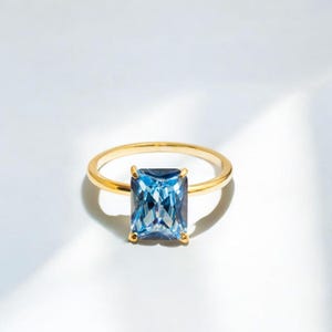 Solitaire Octagon Cut Ring,birthstone Ring, 925 Sterling Silver Promise ...