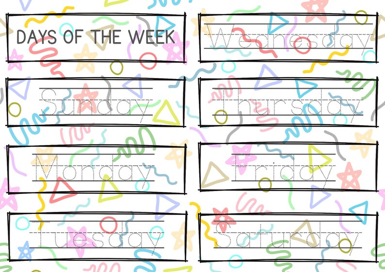 Days of the Week Trace Flashcards - Etsy
