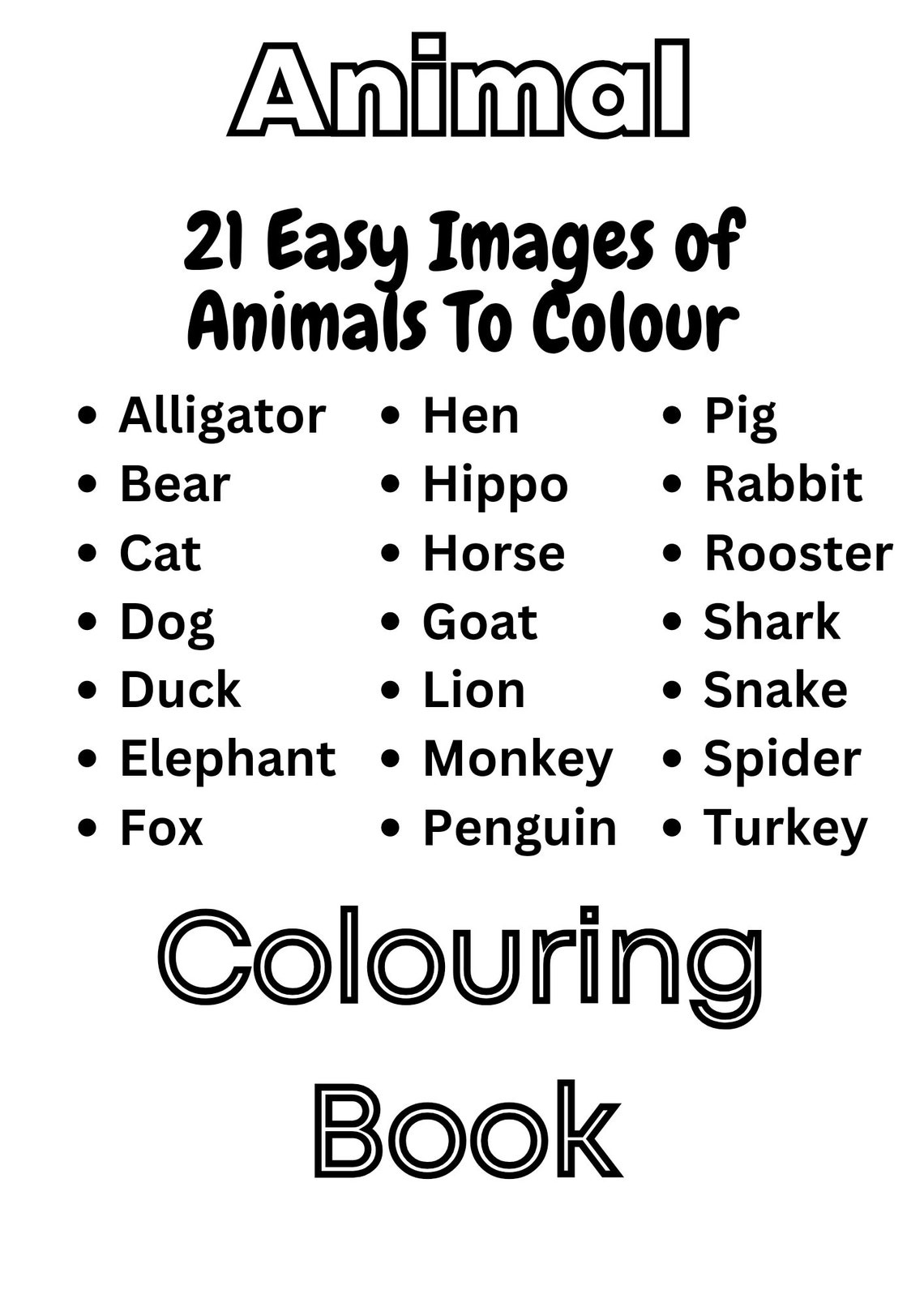 Animal Colouring Book, 21 Worksheets, Activity Book, Early Education ...