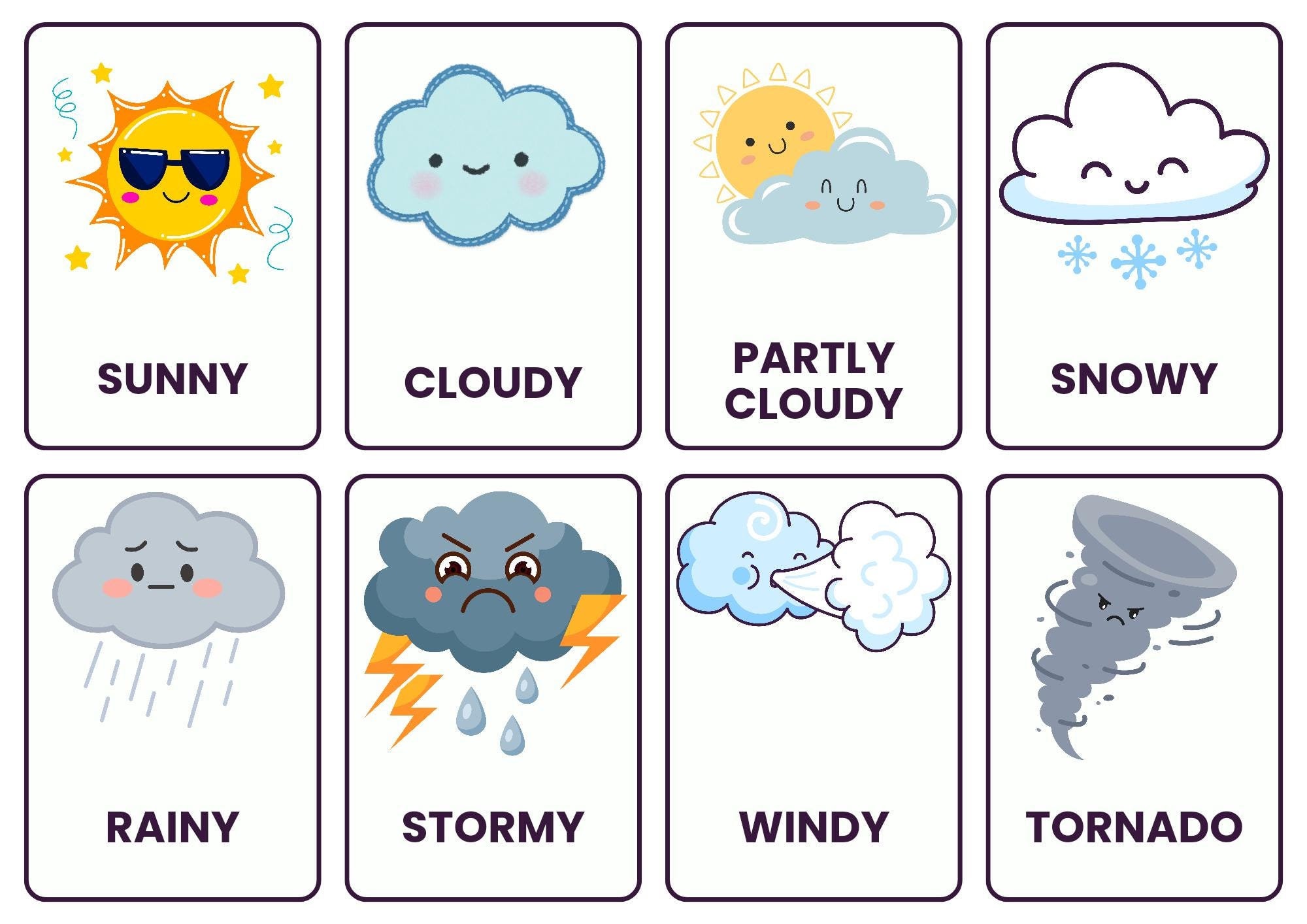 Weather Flashcards, Preschool, School, Early Learning, Education. - Etsy