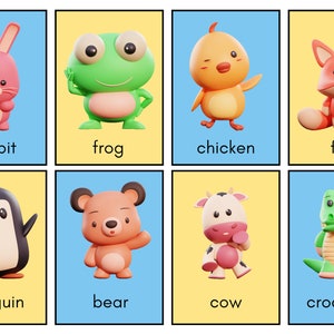 3D Animal Flashcards, Set of 16, Early Education, Sight Cards, School ...