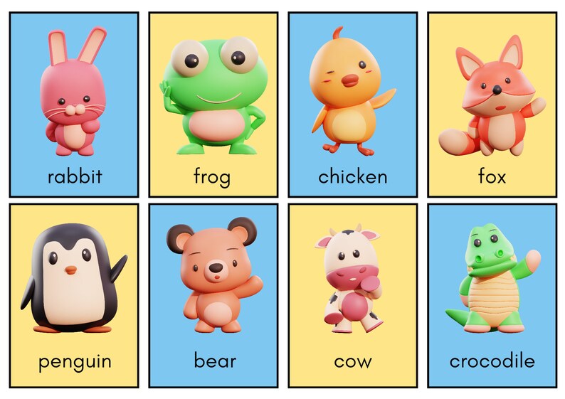 3D Animal Flashcards, Set of 16, Early Education, Sight Cards, School ...