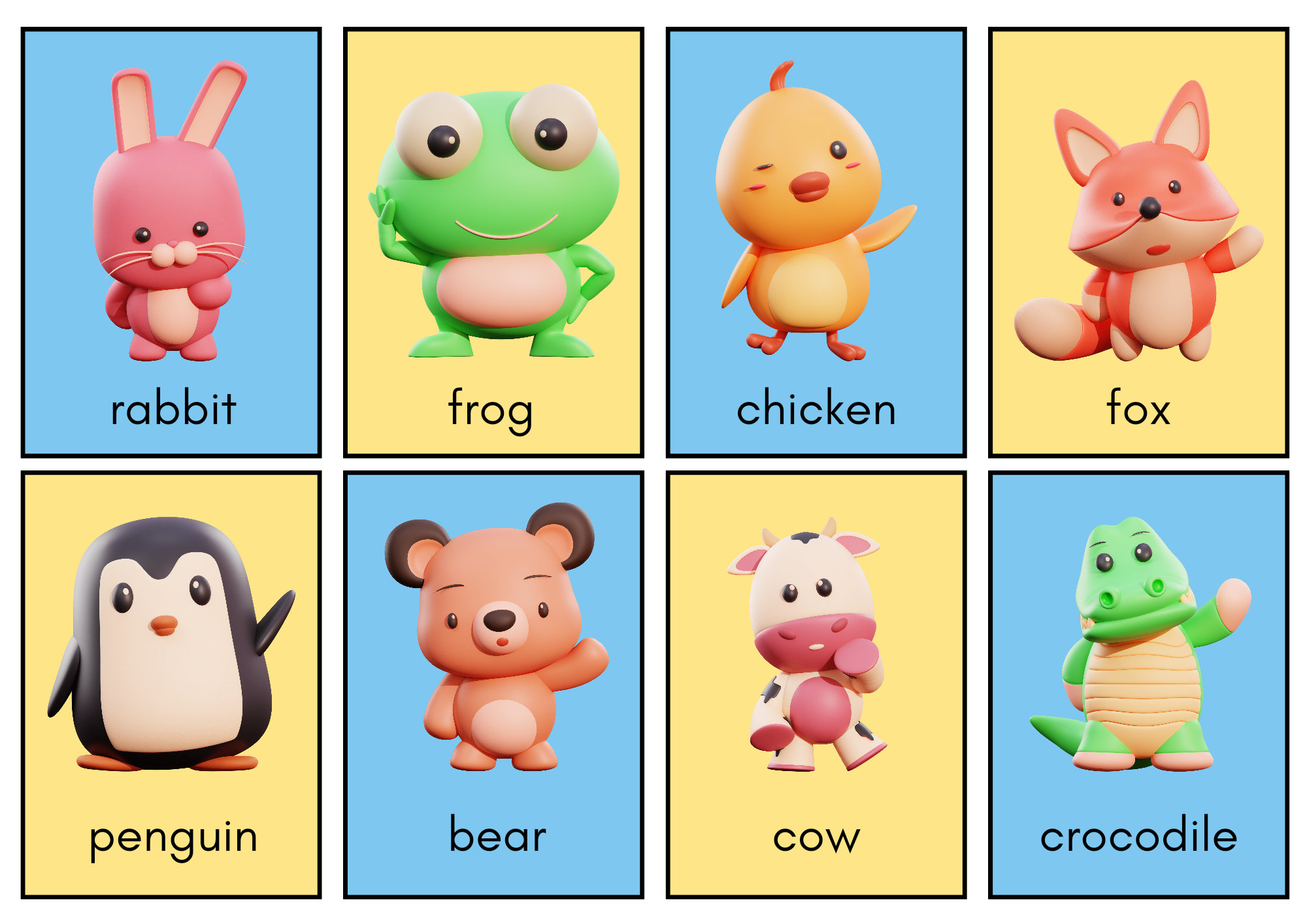 3D Animal Flashcards, Set of 16, Early Education, Sight Cards, School ...