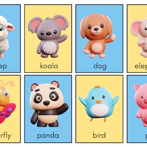 3D Animal Flashcards, Set of 16, Early Education, Sight Cards, School ...