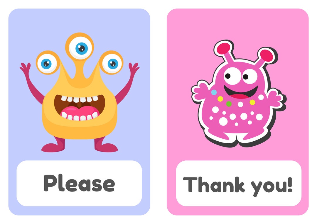 Flashcards, Monster Manners, Set of 8, Early Education - Etsy