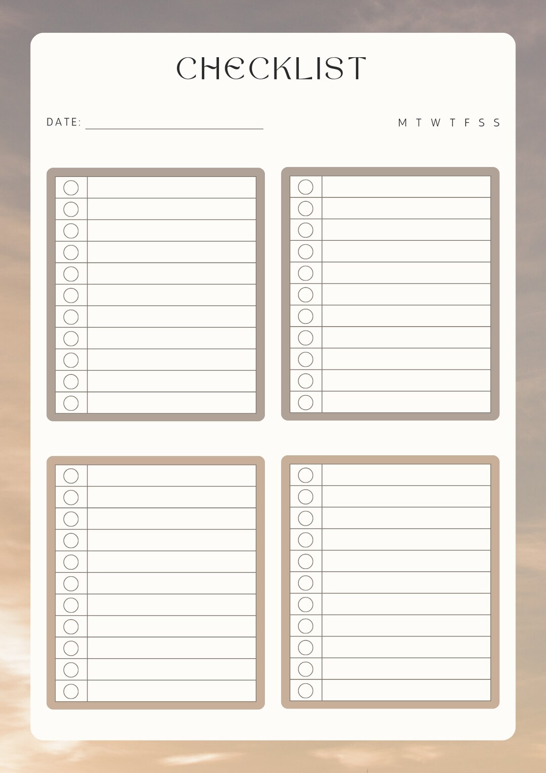 Downloadable and Printable Aesthetic Sunset Checklist - Etsy