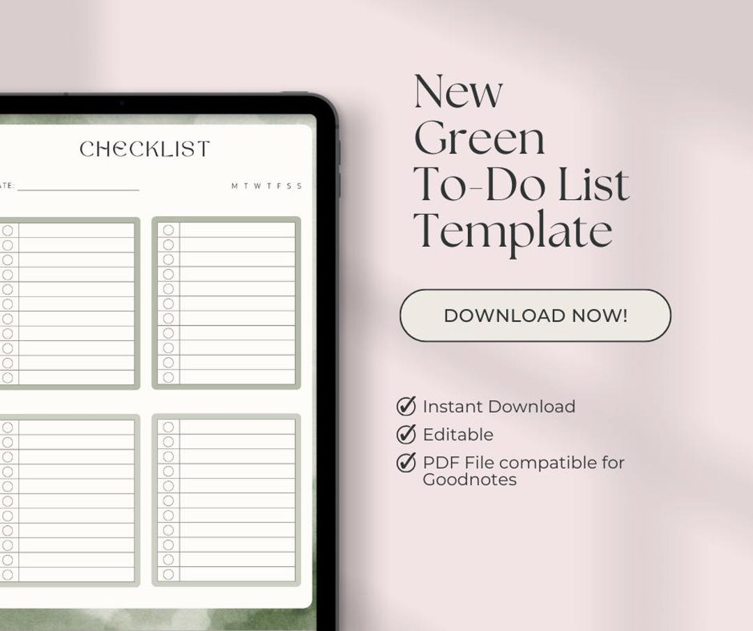 Downloadable and Printable Aesthetic Green To-do List Checklist ...