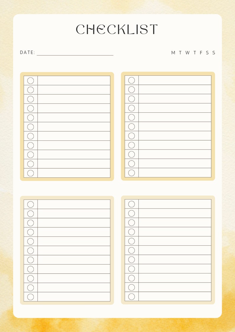 Downloadable and Printable Aesthetic Yellow Checklist - Etsy