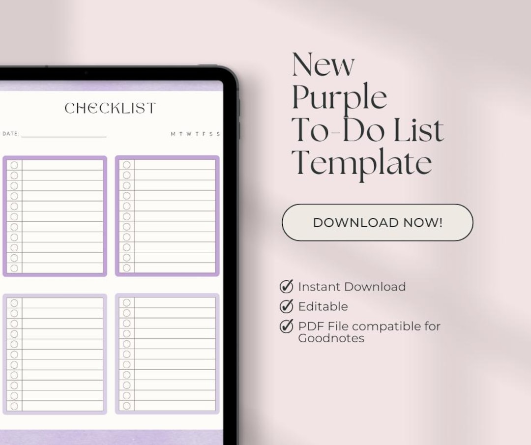 Downloadable and Printable Aesthetic Purple To-do List Checklist ...
