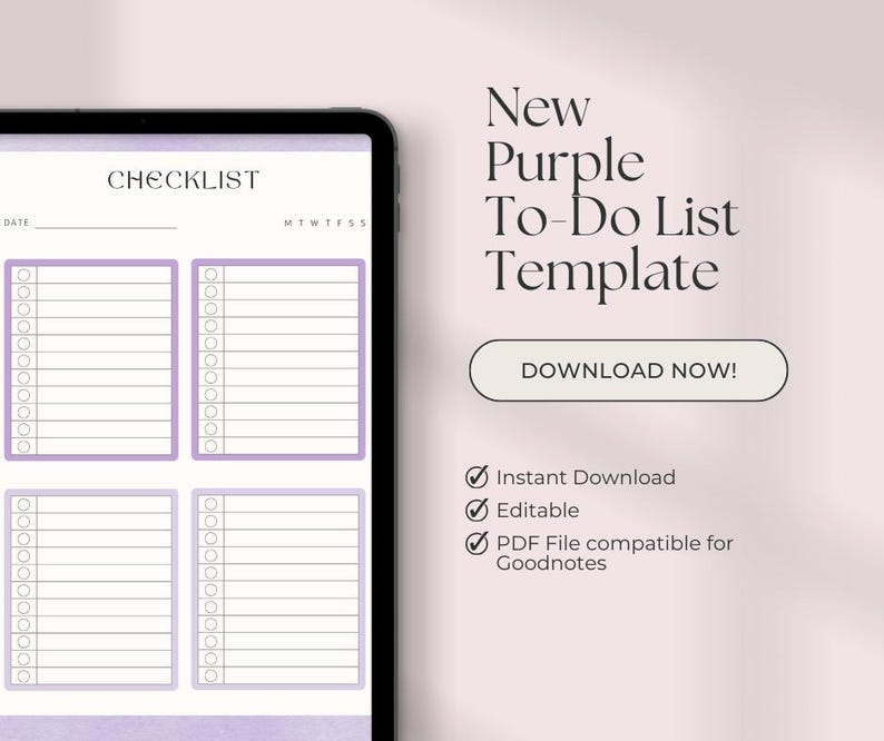 Downloadable and Printable Aesthetic Purple To-do List Checklist ...