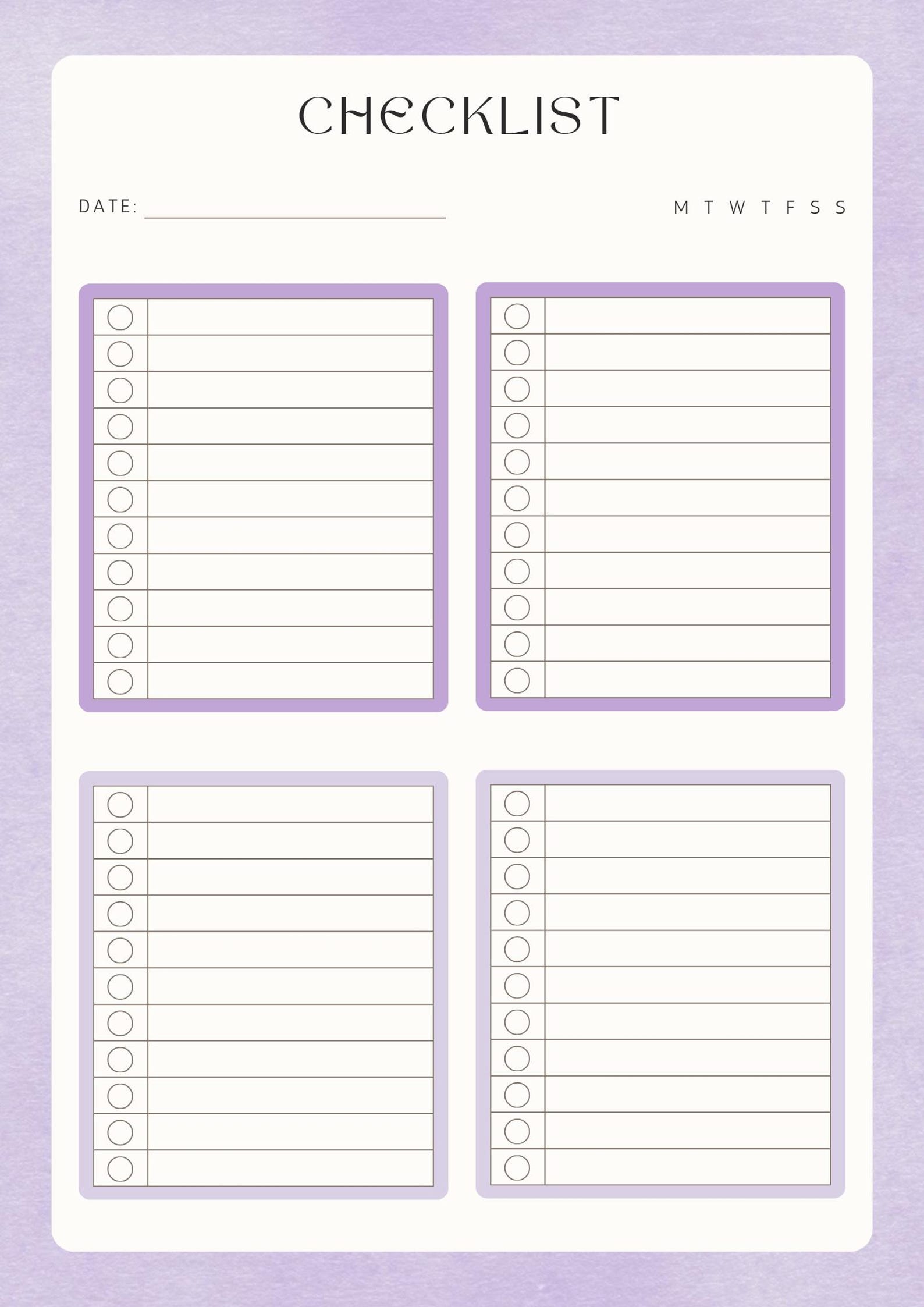 Downloadable and Printable Aesthetic Purple To-do List Checklist ...